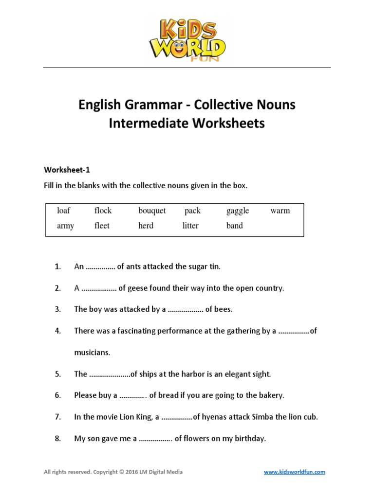 Collective Nouns Online Worksheet Collective Nouns 1 Worksheet 