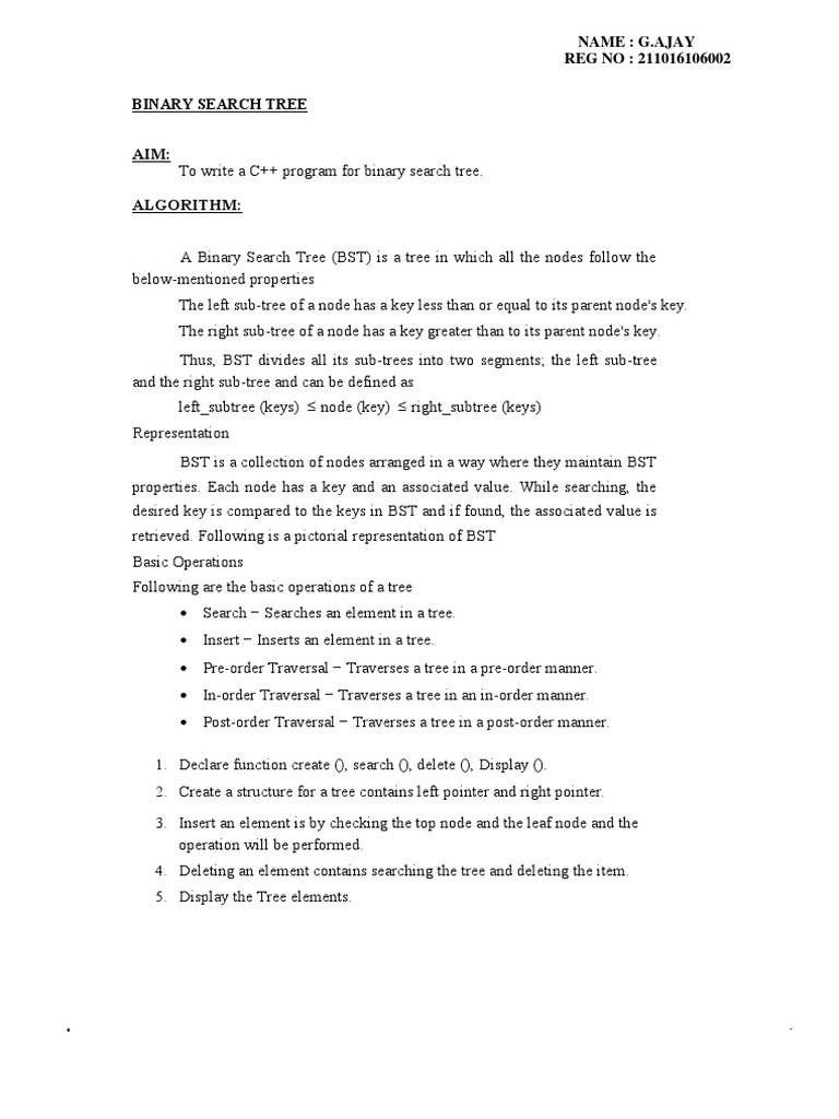 Binary Search Tree Pdf Algorithms And Data Structures Theoretical