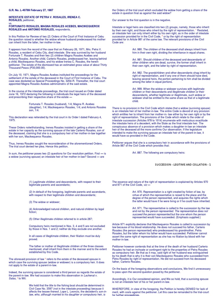 Legitime and Collation | PDF | Will And Testament | Intestacy