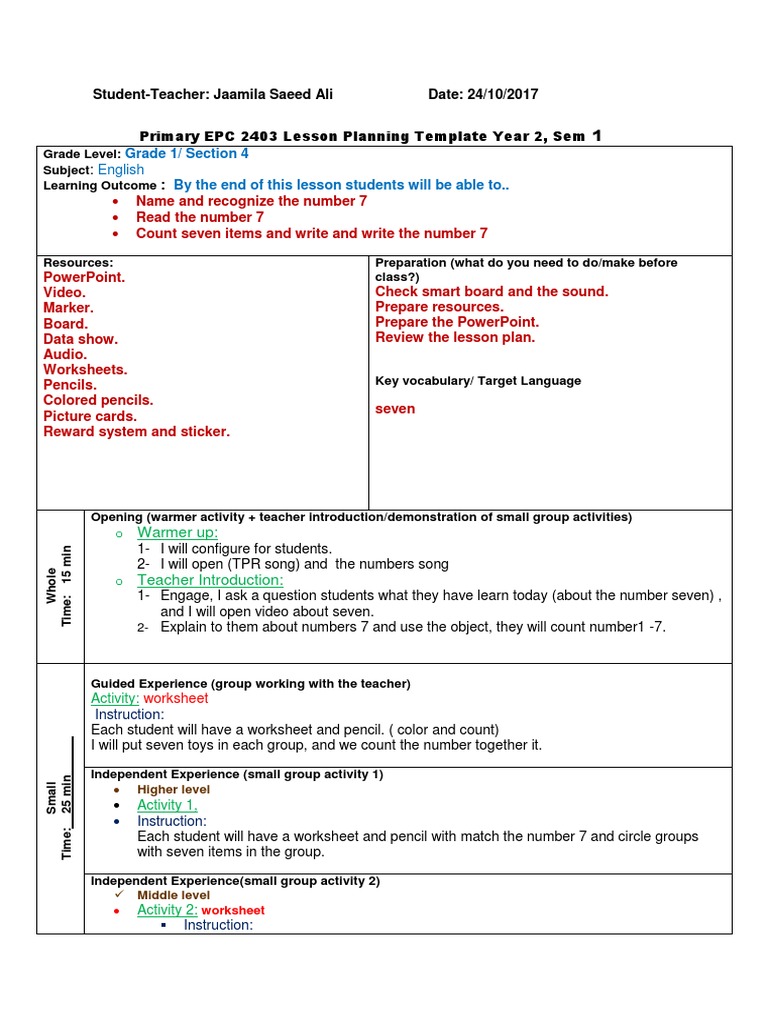 Lesson Plan Templateletter Number | PDF | Worksheet | Lesson Plan