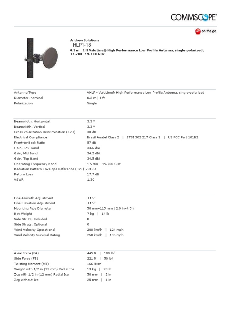 Andrew Antenna Specification | PDF | Antenna (Radio) | Decibel