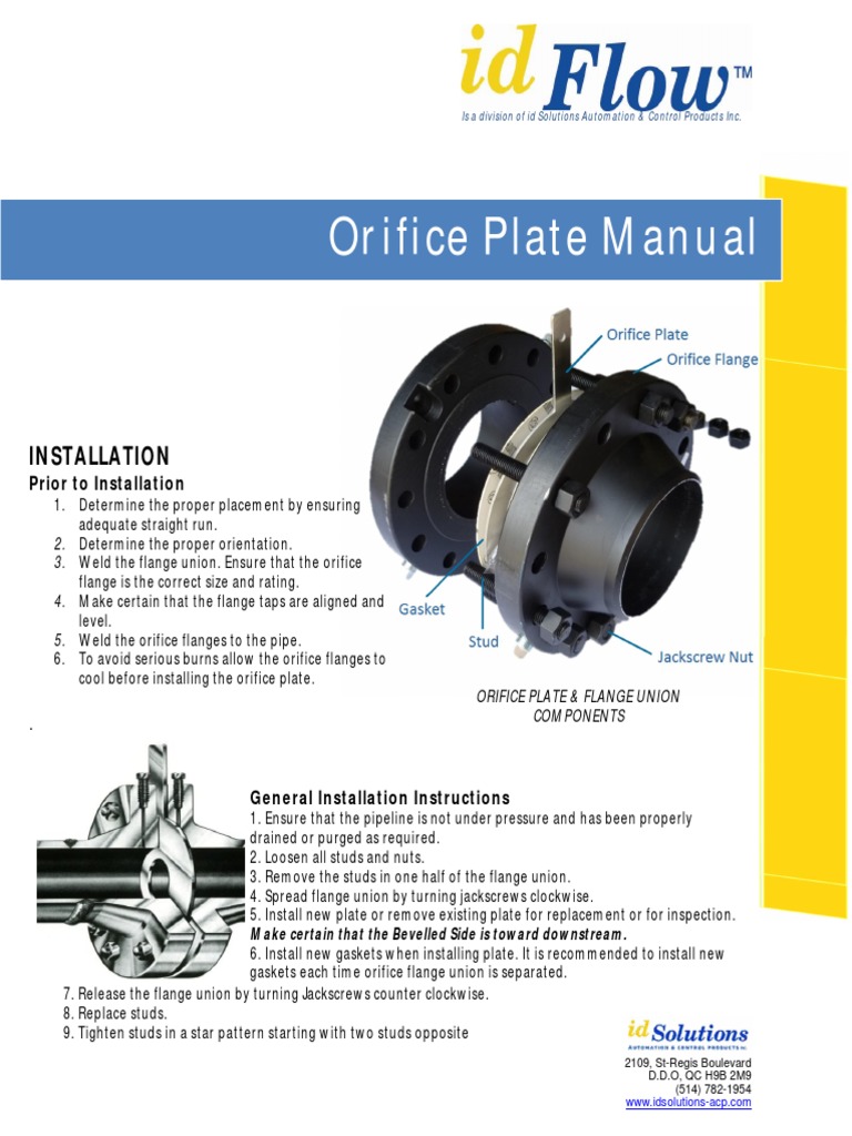 Orifice Plate Manual | Pipe (Fluid Conveyance) | Building Engineering