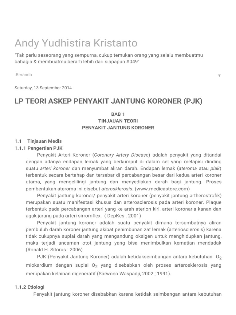 Teori Askep Penyakit Jantung Koroner (PJK) | PDF | Sains & Matematika