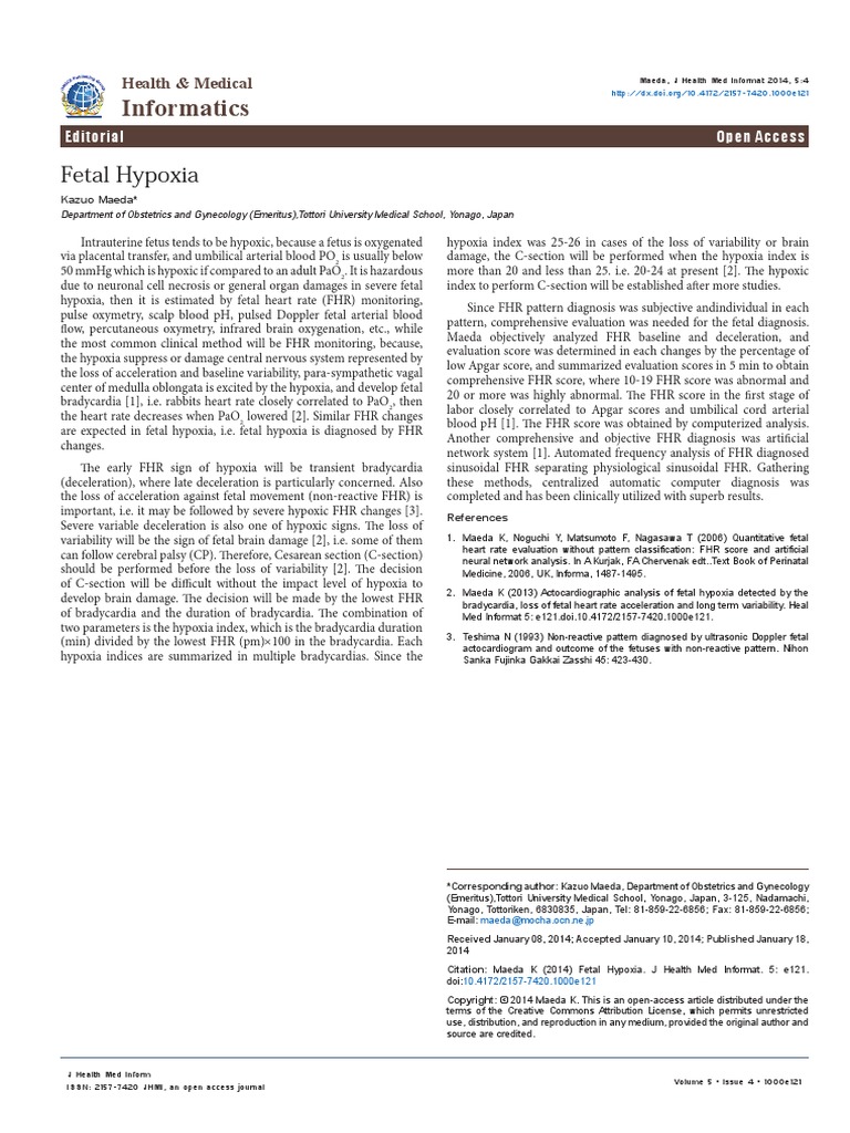 Fetal Hypoxia 2157 7420.1000e121 | PDF | Fetus | Hypoxia (Medical)