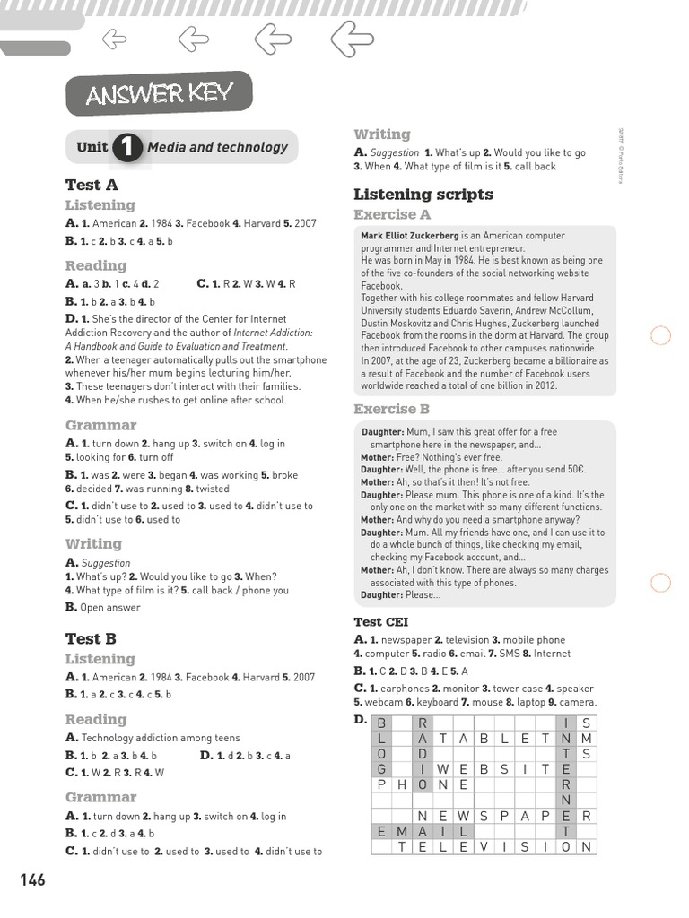 Unit1 Tests Answer Key Listening Scripts | PDF | Mark Zuckerberg | Facebook