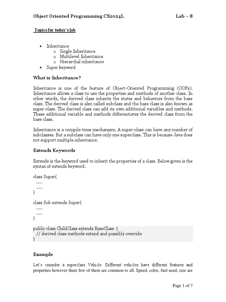 OOP Lab-8 | PDF | Inheritance (Object Oriented Programming) | Class ...
