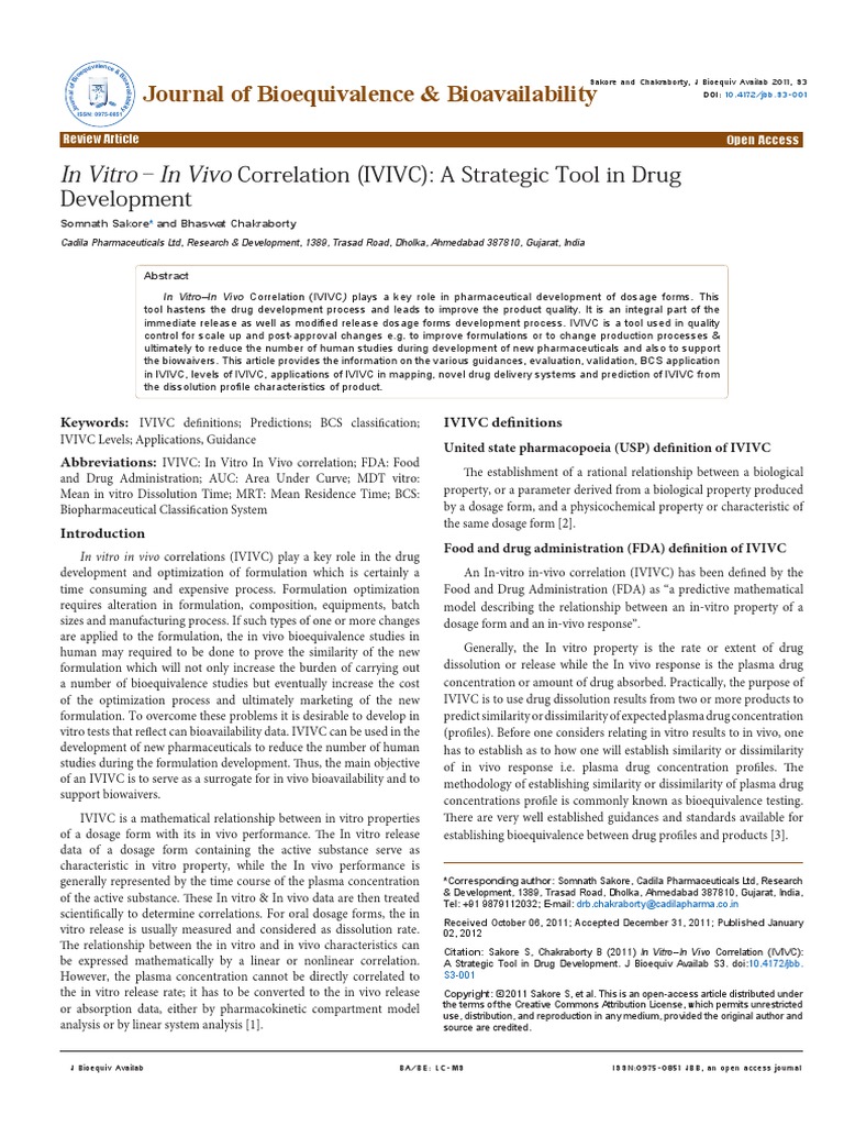 Journal of Bioequivalence & Bioavailability: in Vitro-In Vivo ...