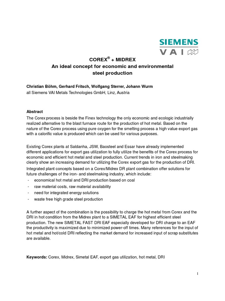 COREX MIDREX An Ideal Concept For Economic and Environmental Steel ...