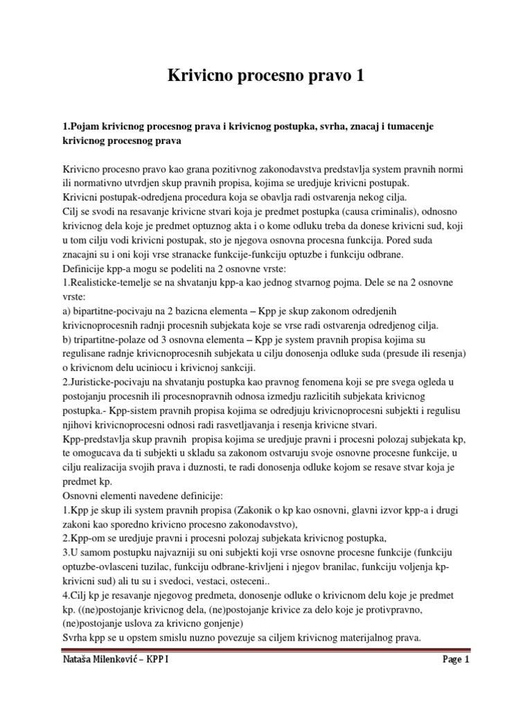 Krivicno Procesno Pravo I | PDF