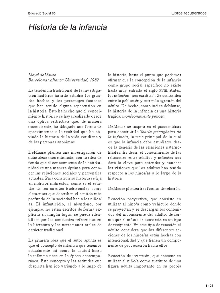Historia de La Infancia - Lloyd Demause PDF | PDF | Adultos | Infancia