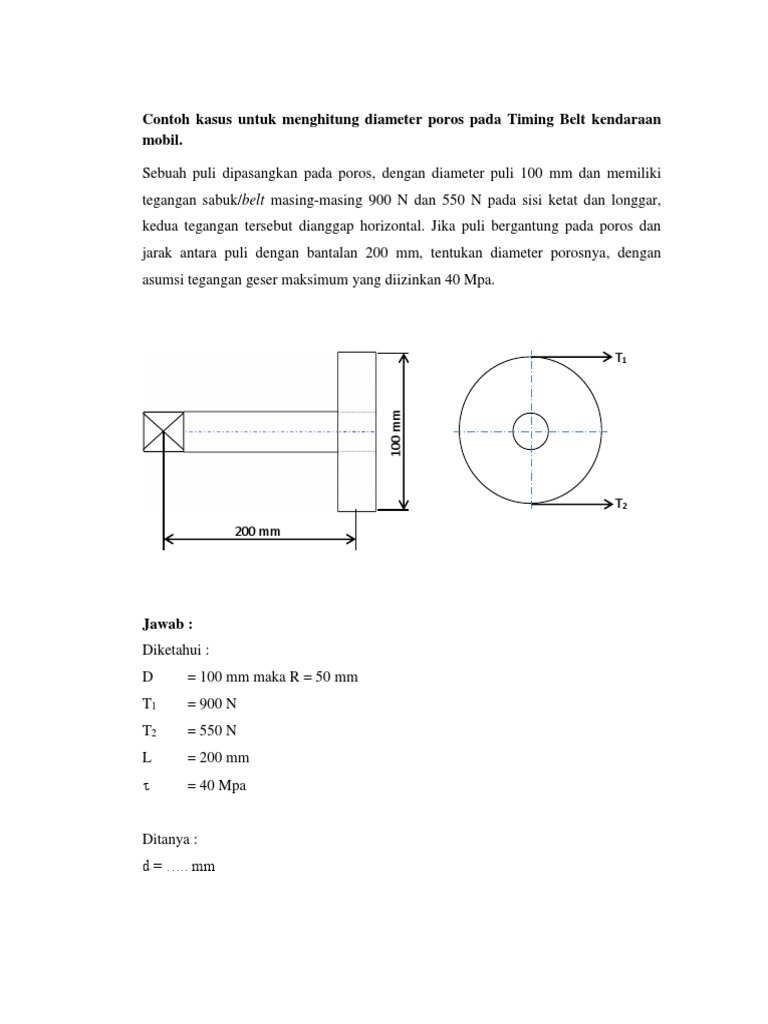 Contoh Kasus Menghitung Dimensi Poros | PDF | Teknologi & Rekayasa