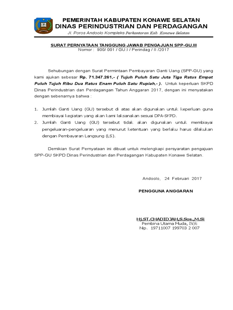 Surat Pernyataan Pengajuan Spp-Gu | PDF
