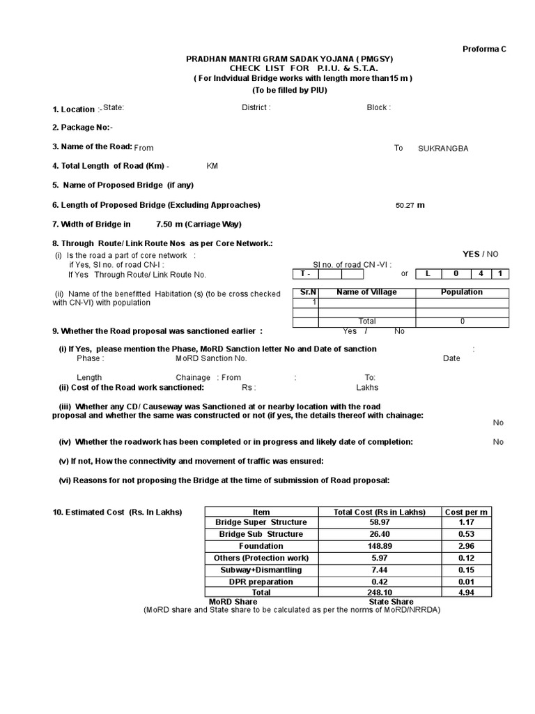 Proposed 50 Meter Bridge over Sukrangba River: Checklist and Cost ...