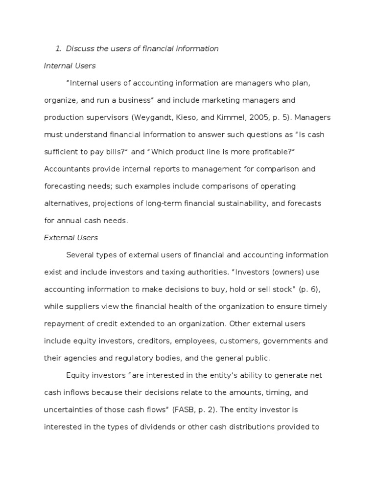 Discuss The Users of Financial Information Internal Users | PDF ...