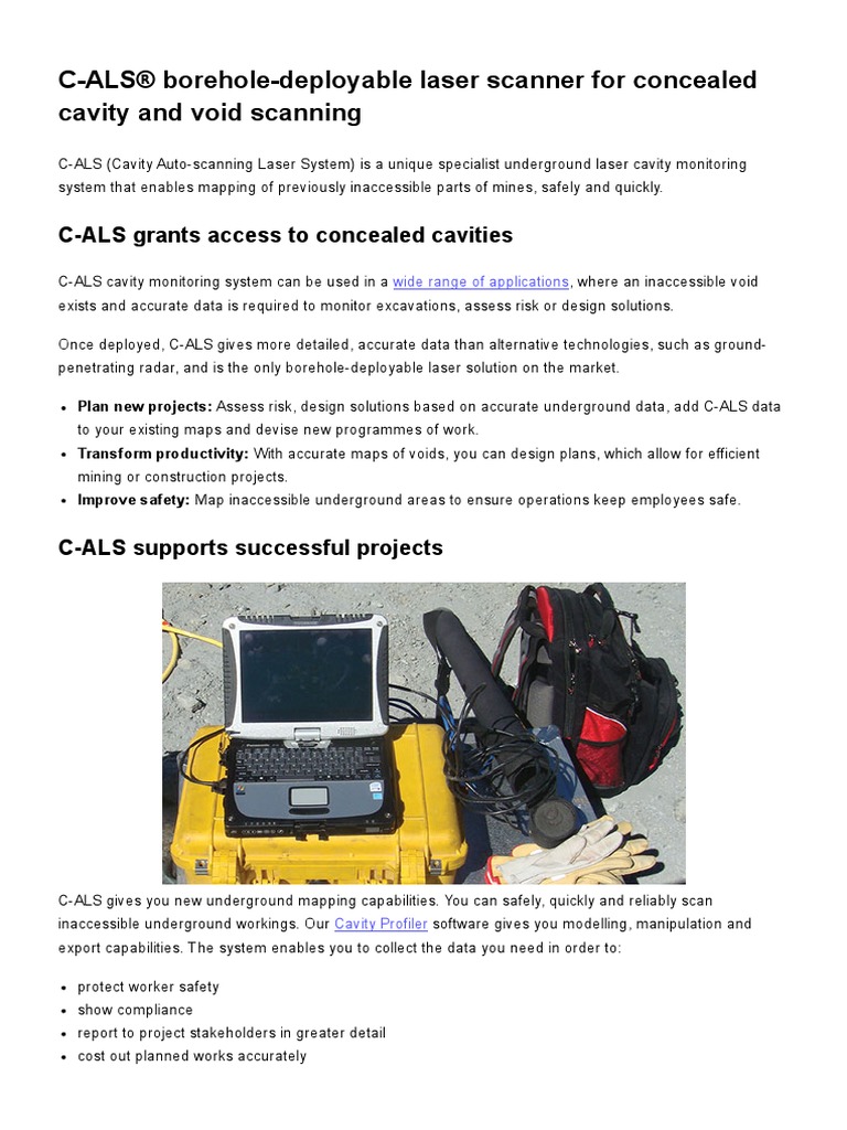C-ALS® Borehole-Deployable Laser Scanner For Concealed Cavity and Void ...