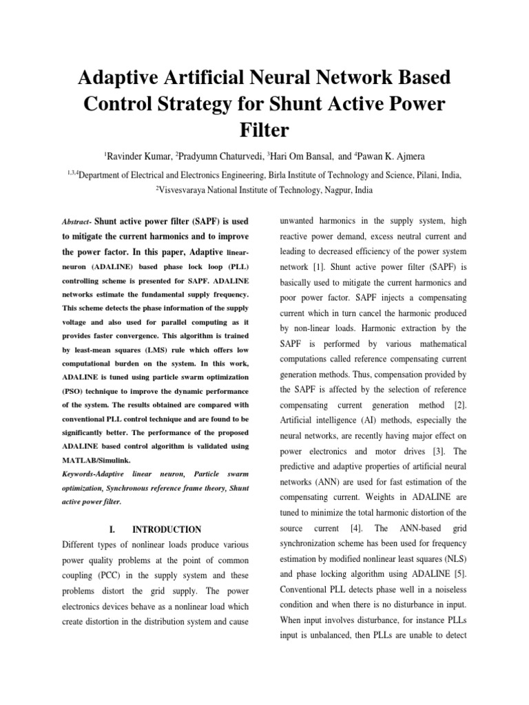 Adaptive Artificial Neural Network Based Control Strategy For Shunt ... Adaptive Artificial Neural Network Based Control Strategy For Shunt ...