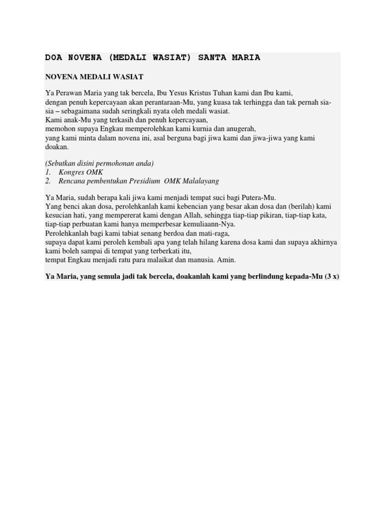 Novena Medali Wasiat | PDF