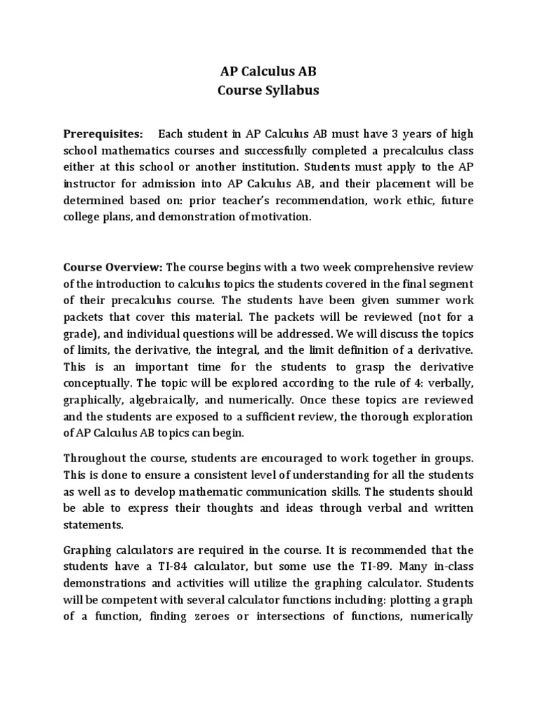 AP Calculus AB Course Overview | PDF | Integral | Derivative