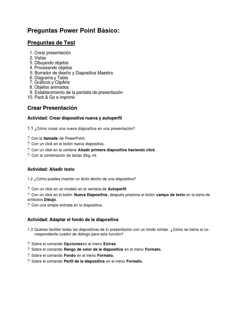 Powerpoint Preguntas | PDF | Microsoft PowerPoint | Informática Powerpoint Preguntas | PDF | Microsoft PowerPoint | Informática