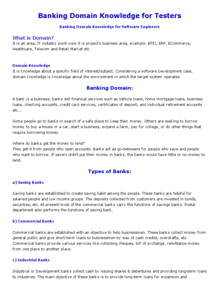 9 Banking Domain Software Testing Pdf Cheque Transaction Account