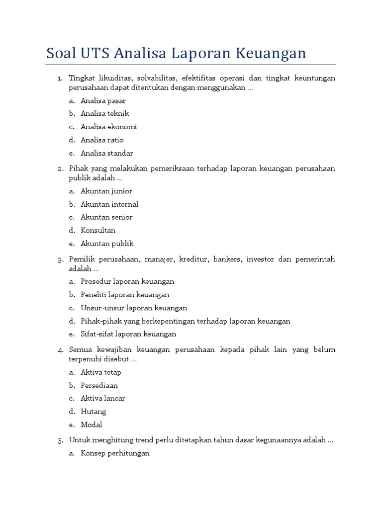 Soal UTS Analisa Laporan Keuangan PDF | PDF