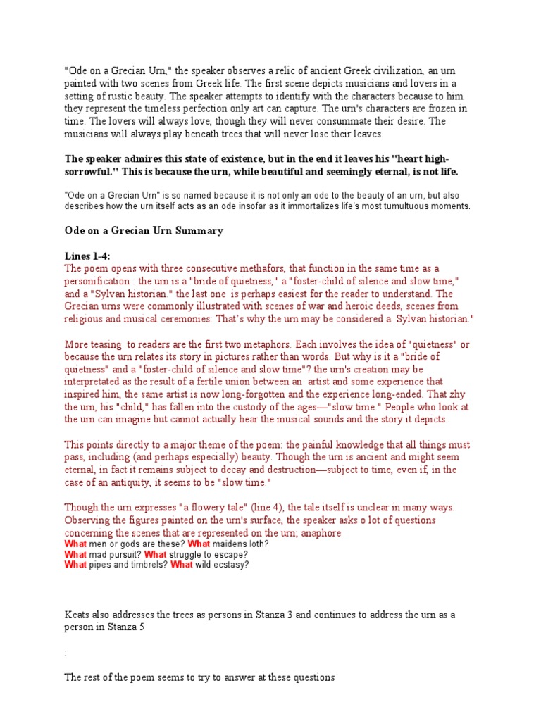Ode On A Grecian Urn Poetry Fiction And Literature