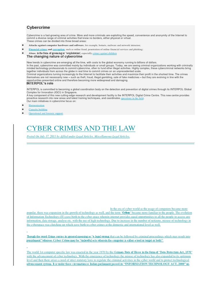 Cyber Crimes and The Law: Cybercrime | Download Free PDF | Cybercrime ...