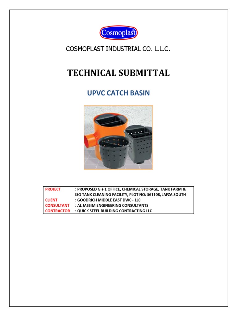 Upvc Catch Basin Submittal - Cosmoplast | PDF | Polyvinyl Chloride | Pipe (Fluid Conveyance)