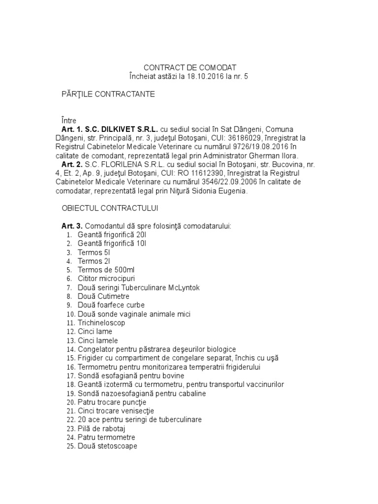 Contract de Comodat | PDF