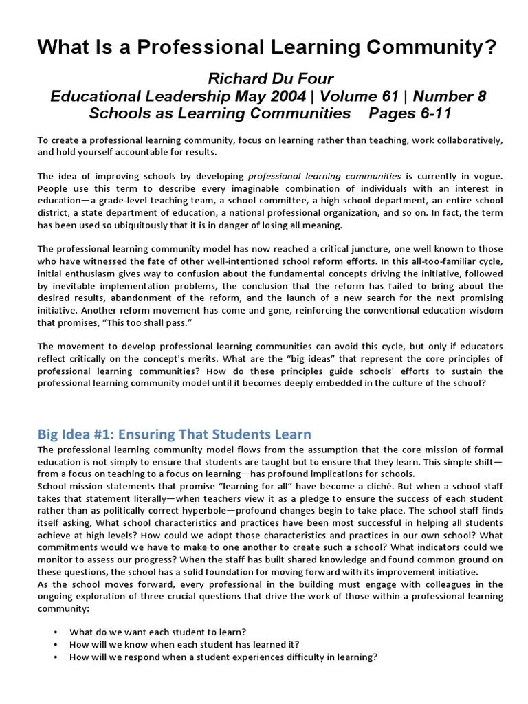 What Is A Professional Learning Community | PDF | Educational ...