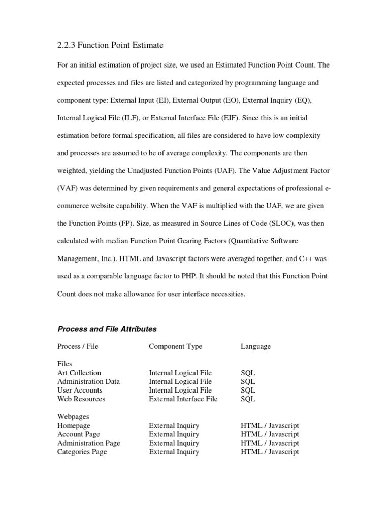 2.2.3 Function Point Estimate: Process and File Attributes | PDF | Java ...
