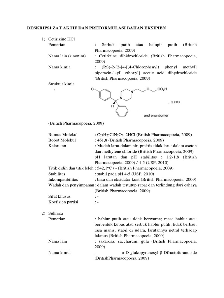Deskripsi Zat Aktif Dan Preformulasi Bahan Eksipien | PDF