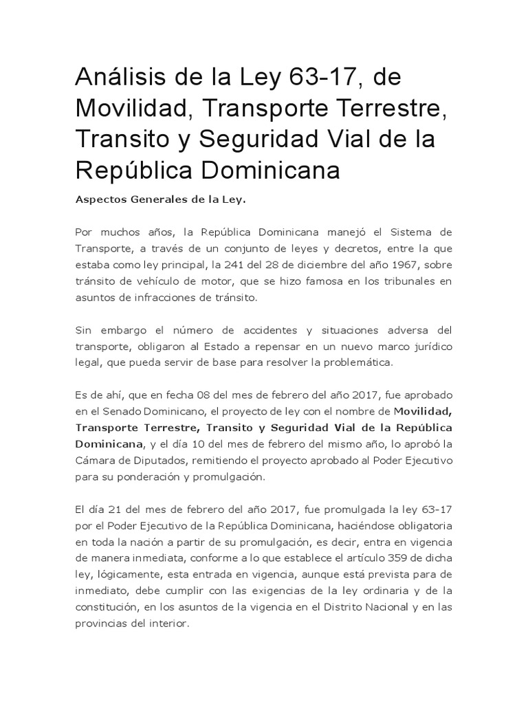 Análisis de La Ley 63-17 | PDF | Peatonal | Seguridad vial