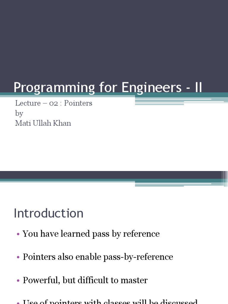 Programming For EngineersII - Lec02 | PDF | Pointer (Computer Programming) | Areas Of Computer ...