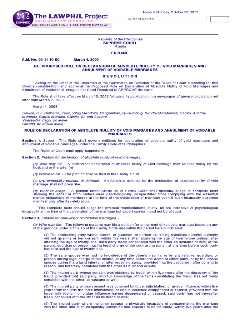 A.M. No. 02-11-10 SC Rule On Declaration of Absolute Nullity of Void ...