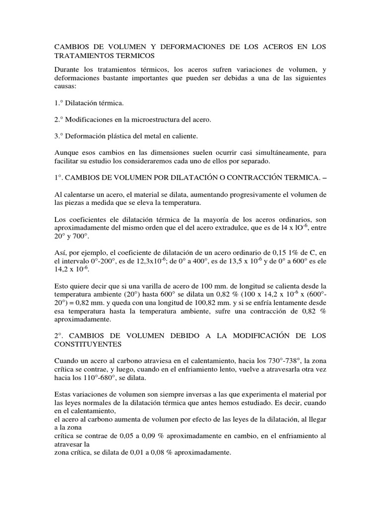 Cambios de Volumen y Deformaciones de Los Aceros en Los Tratamientos ...
