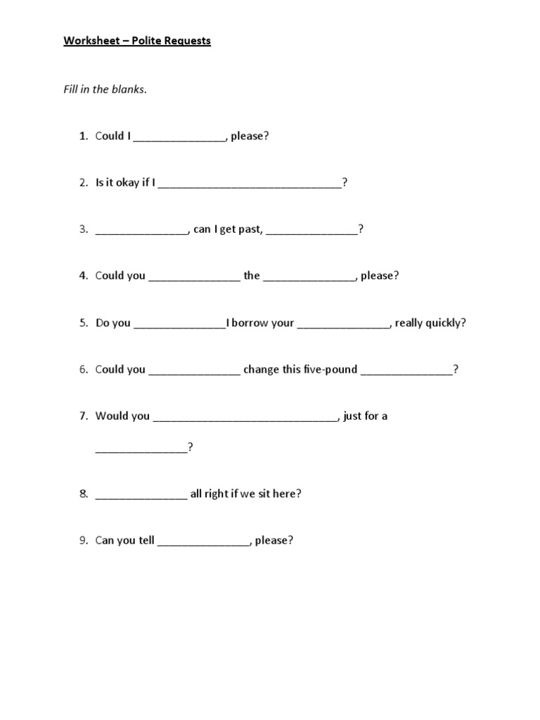 Polite Requests Worksheet Template | PDF | Cognitive Science | Cultural ...