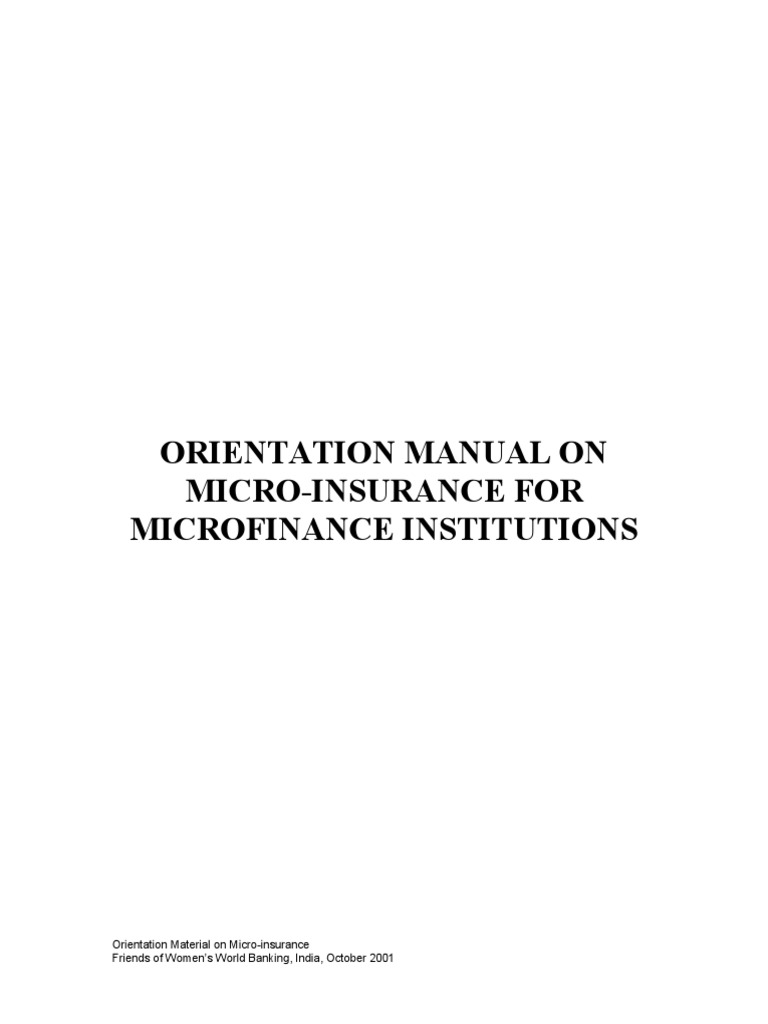 Orientation Manual On Micro-Insurance For Microfinance Institutions ...