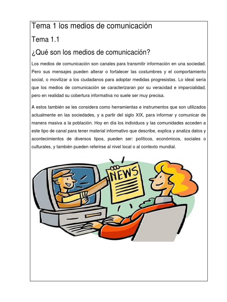 Tema 1.1 ¿Qué son los medios de comunicación? | Medios de comunicación ...