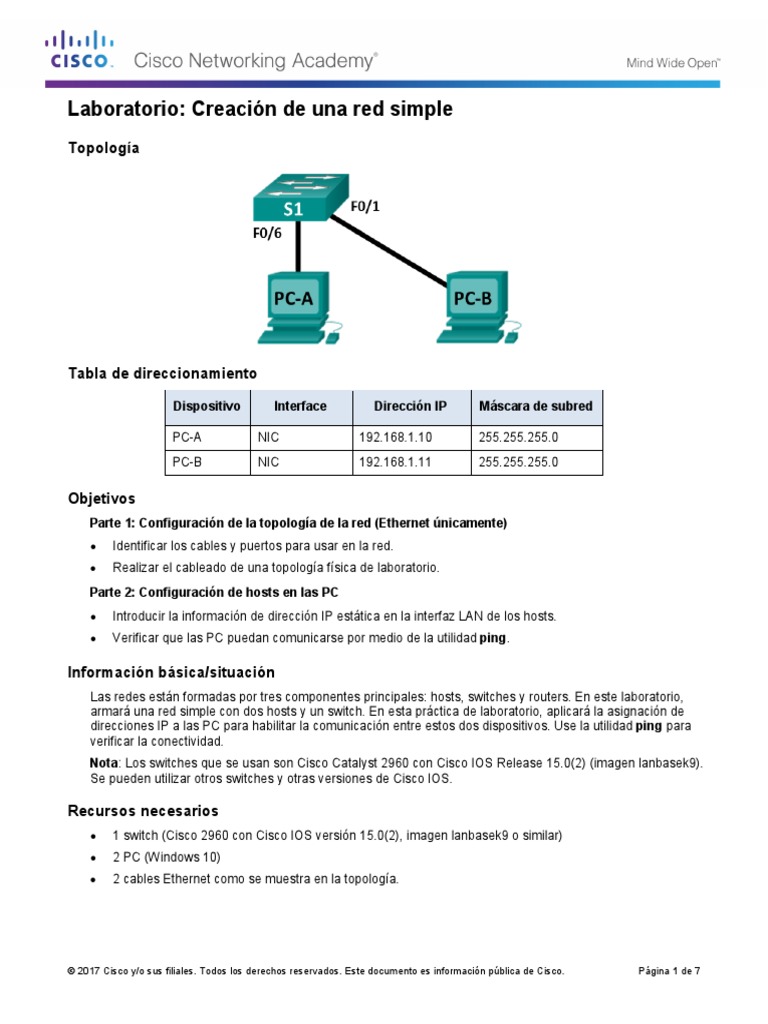 1.3.2.3 Lab - Building A Simple Network | PDF | Dirección IP | Protocolos de internet