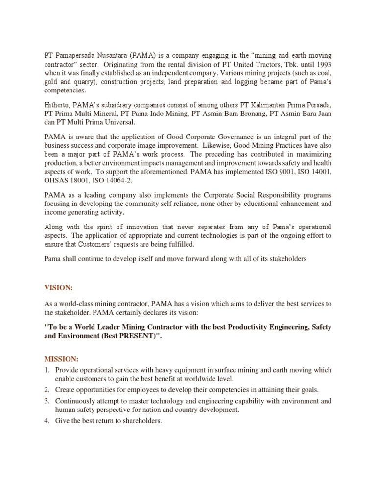 Company Profile of Pama Persada | PDF | Coal Mining | Mining