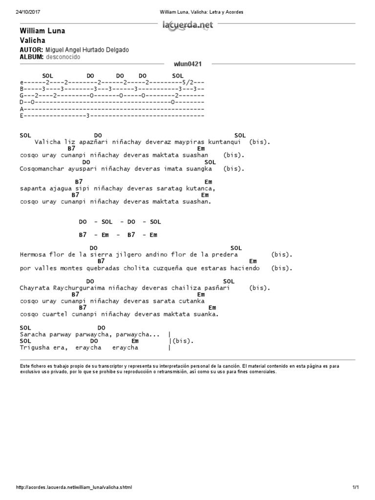 William Luna, Valicha - Letra y Acordes | PDF | Ocio | Entretenimiento ...