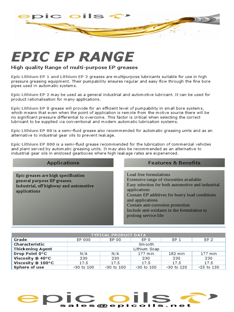 Epic Ep Grease Range Tds | PDF | Motor Oil | Lubricant