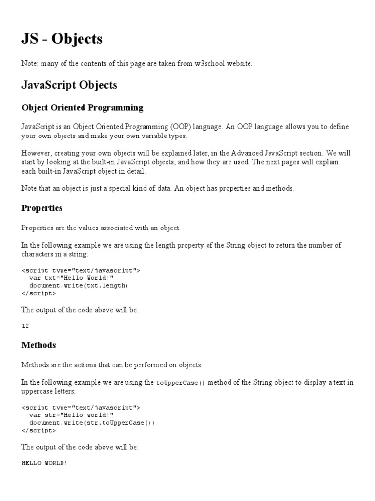 Javascript Objects Pdf Pdf Java Script Object Oriented Programming 4599