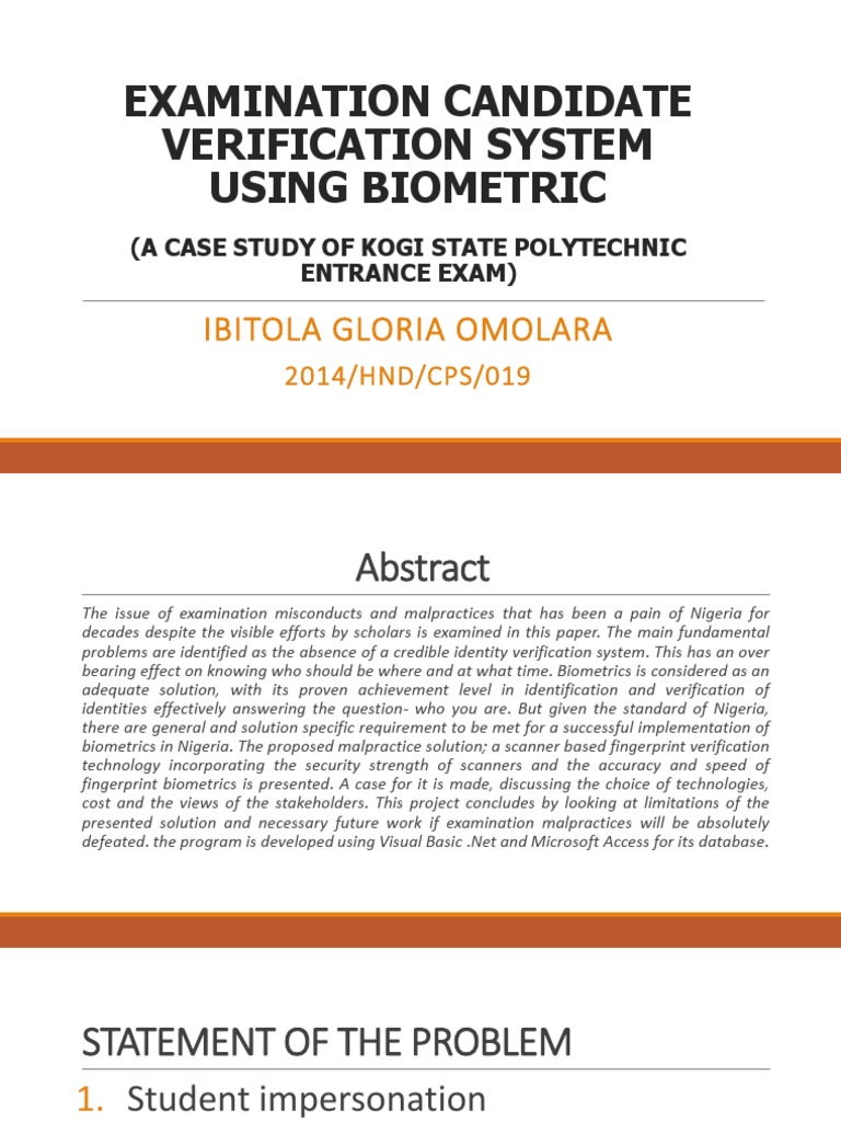 Examination Candidate Verification System Using Biometric | PDF ...