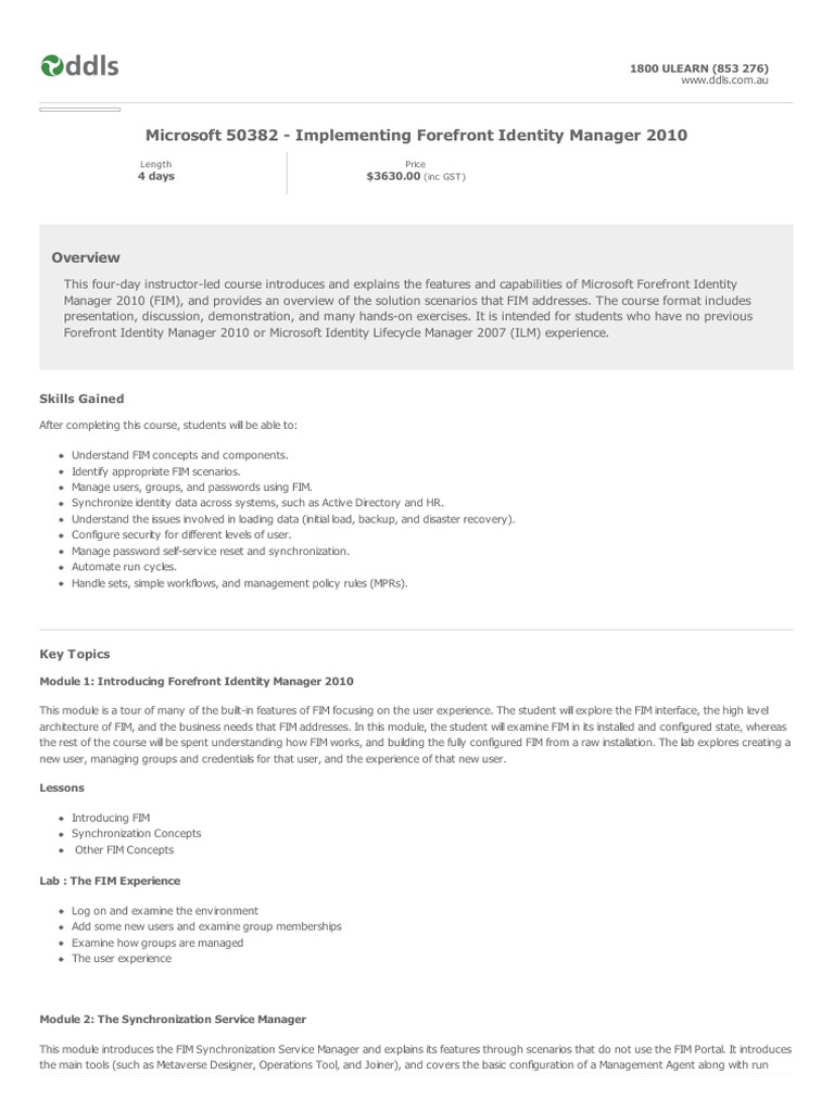 Microsoft 50382 Implementing Forefront Identity Manager 2010 | PDF ...