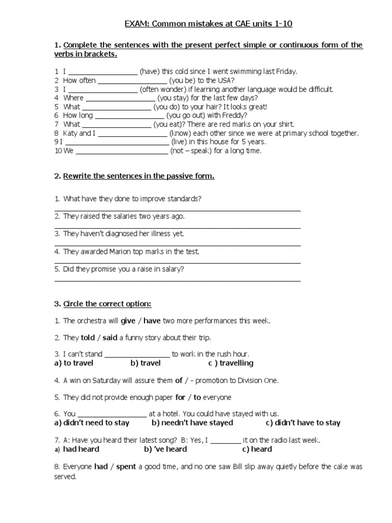 EXAM - Common Mistakes at CAE - Units 1-10 | PDF | Leisure