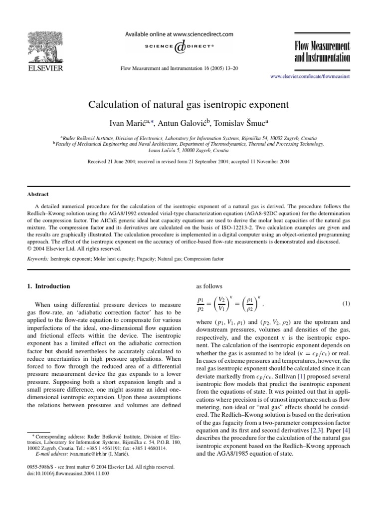 Calculation of Natural Gas Isentropic Exponent | PDF | Gases | Density