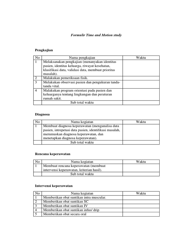 Formulir Time and Motion Study | PDF