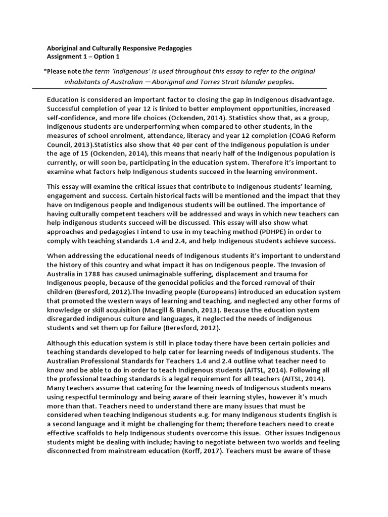 Indigenous Essay Assignment 1 | PDF | Indigenous Australians | Teachers